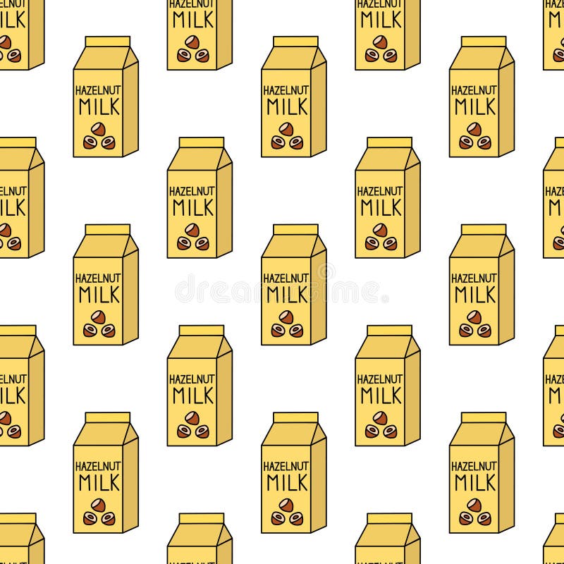 Seamless Pattern with Hazelnut Milk. Box Carton Packaging. Vector Flat ...
