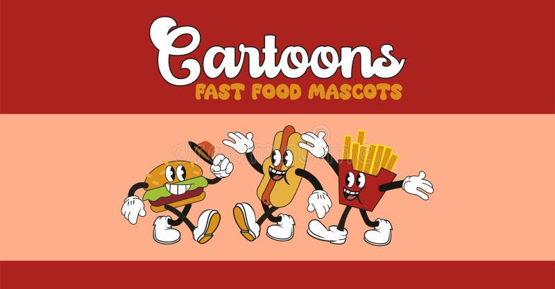 Illustrated Vintage Cartoon Fast Food Mascots Set Stock Illustration ...