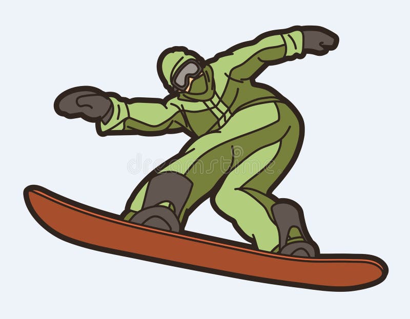 Snowboard Player Action Snowboarder Cartoon Sport Graphic Vector Stock ...
