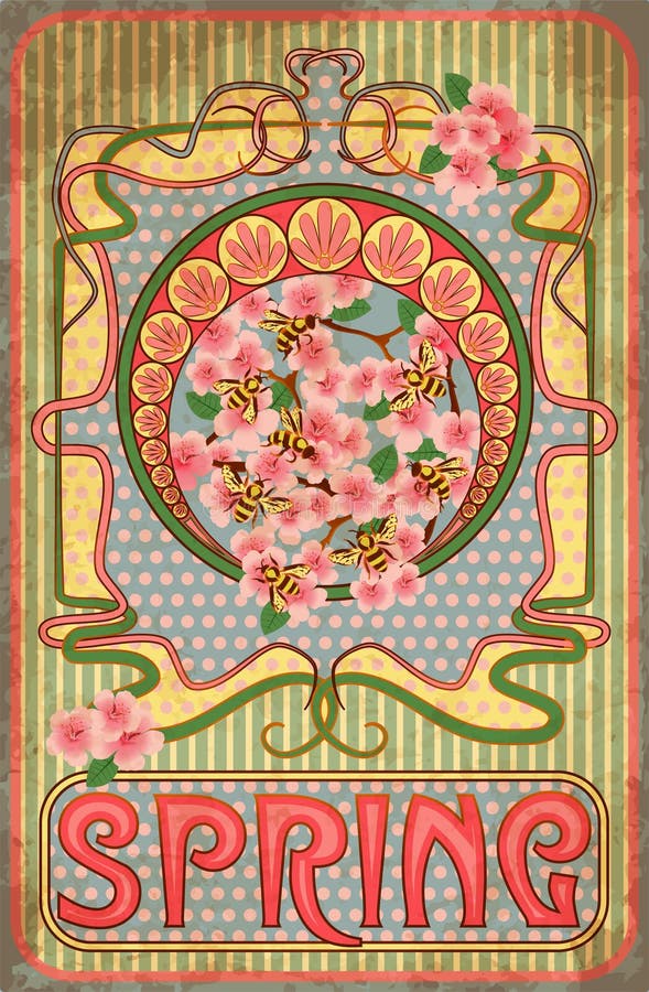Spring Season Wallpaper in Art Nouveau Style Stock Vector ...
