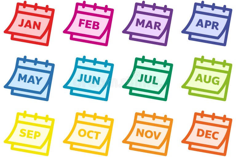 Months of Year in the Yearly Calendar, Date and Time Calendar for the ...
