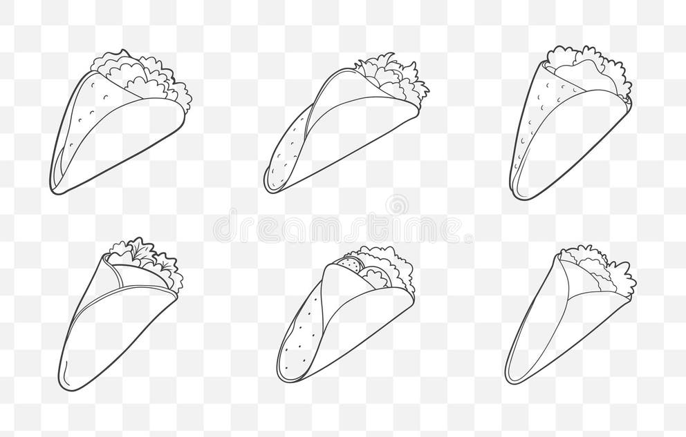 Print Burrito Line Art Vector Set with Various Burrito Illustrations ...