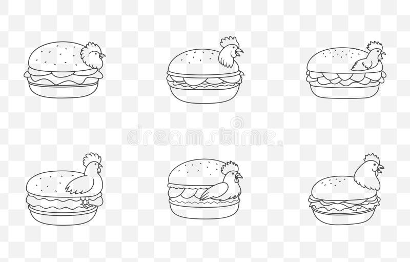 Print Chicken Sandwich Line Art Vector Set High Quality Illustration ...