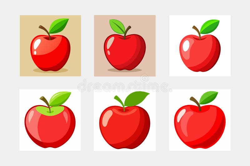 Six Apple Vector Illustration Icons. Stock Vector - Illustration of ...