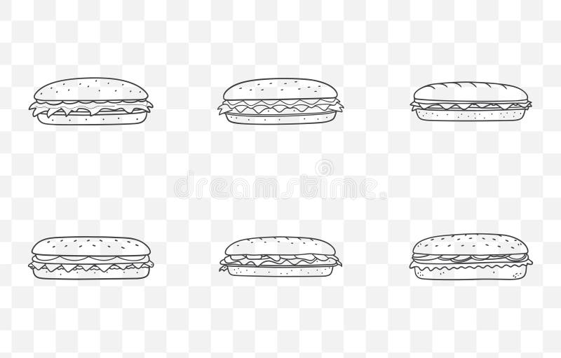 Print Submarine Sandwich Line Art Vector Set Detailed and Creative ...