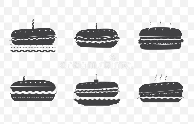 Print Submarine Sandwich Line Art Vector Set Detailed and Creative ...