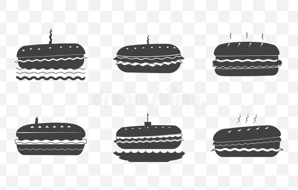 Print Submarine Sandwich Line Art Vector Set Detailed and Creative ...
