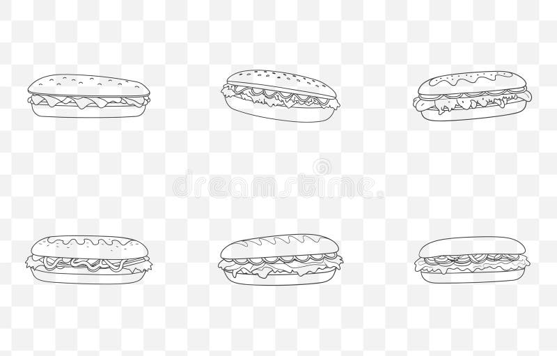 Print Philly Cheesesteak Line Art Vector Set with Detailed ...