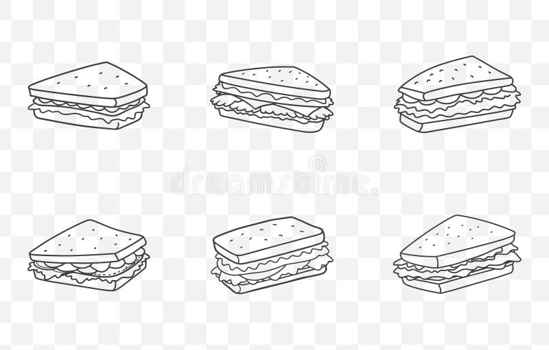 Print Classic BLT Sandwich Line Art Vector Set Featuring Bacon Lettuce ...