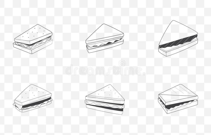 Print Grilled Cheese Sandwich Line Art Vector Illustrations Set with ...