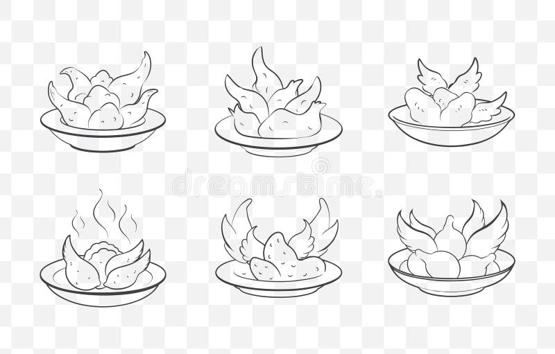 Print Collection of Chicken Wings Line Art Vector Illustrations for ...