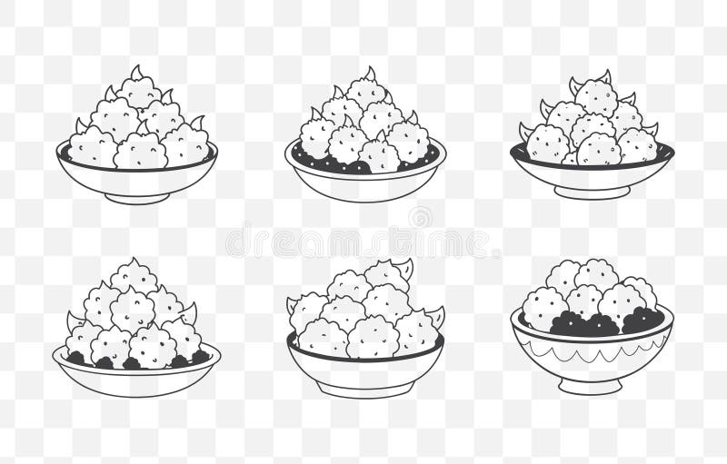 Print Pakoras Line Art Vector Set Delicious Indian Snack Outline ...