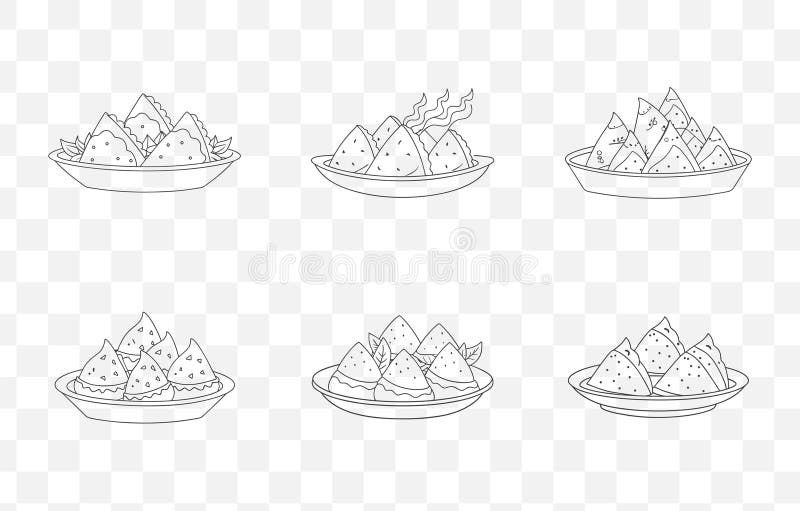 Print Elegant Samosa Line Art Vector Collection for Culinary and Food ...