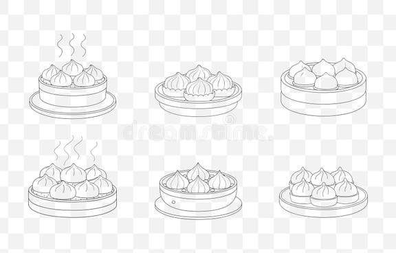 Print Dim Sum Line Art Vector Set Featuring a Variety of Traditional ...