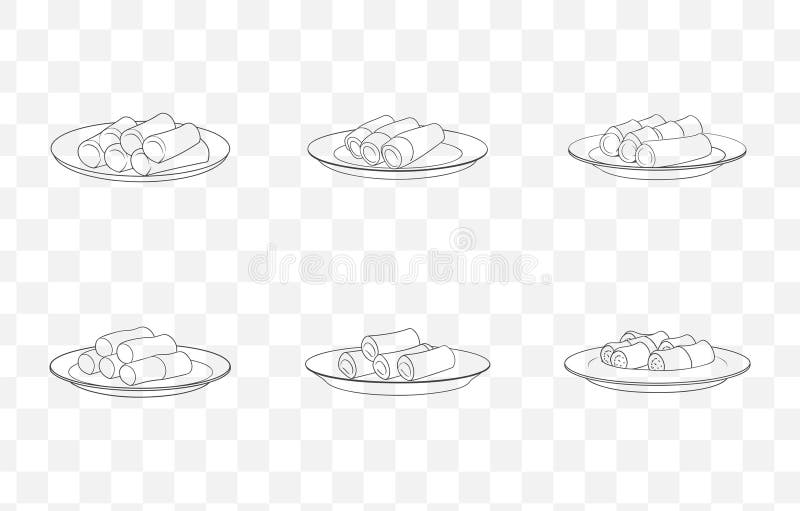 Print Spring Rolls Line Art Vector Set with Detailed Illustrations of ...