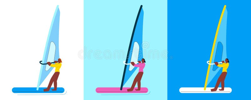 Happy Female Windsurfing, Standing on a Sail Board. Outdoor Water Sport ...
