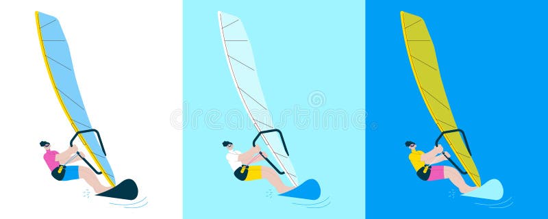Happy Male Windsurfing, Standing on a Sail Board. Outdoor Water Sport ...