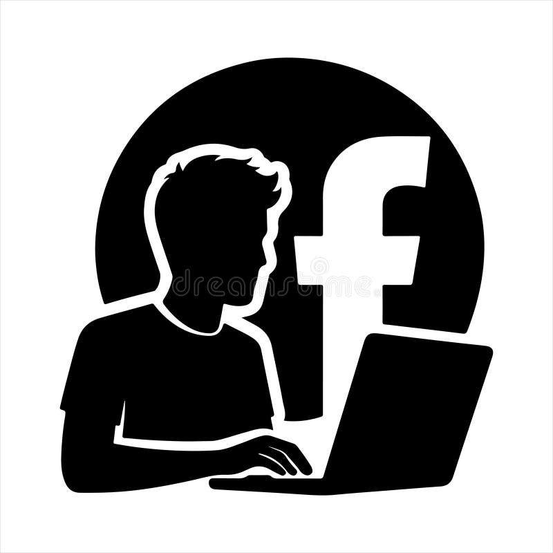 Using Laptop with Facebook Vector, Professional Facebook Icon ...