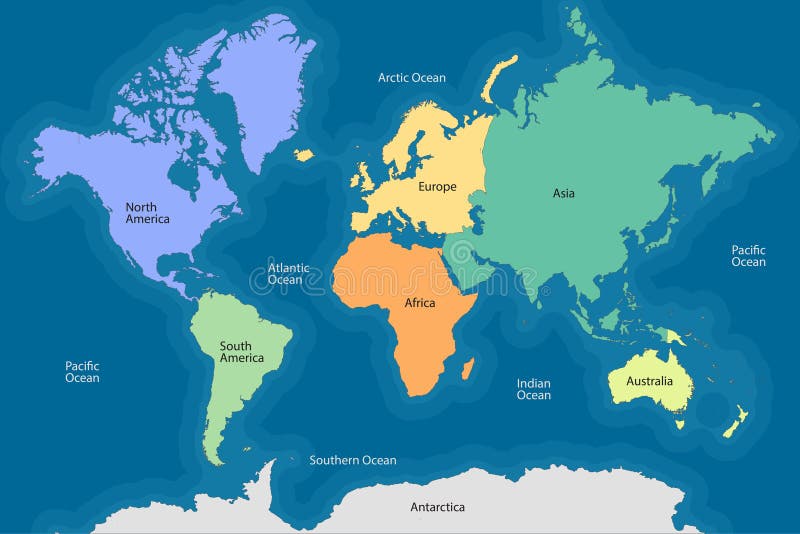 World Map Continents and Oceans Vector Stock Vector - Illustration of ...