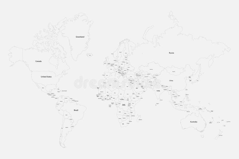 Named World Map Outline Vector Stock Illustration - Illustration of ...