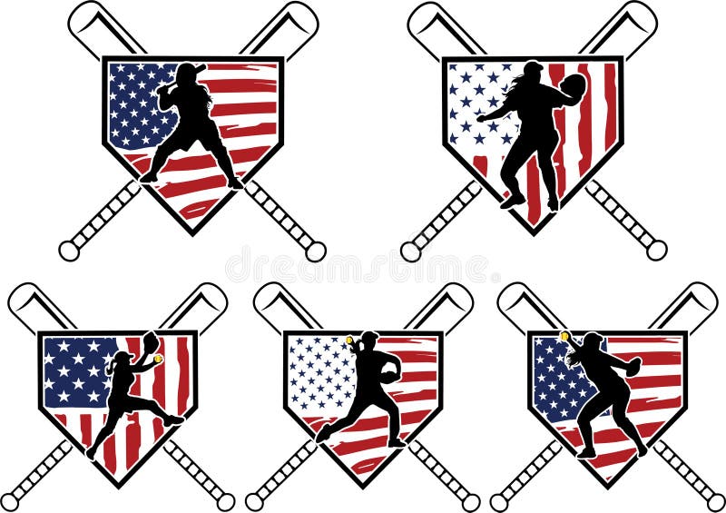 Baseball Girl US Flag, Softball Girl Home Plate Cut Files Stock Vector ...