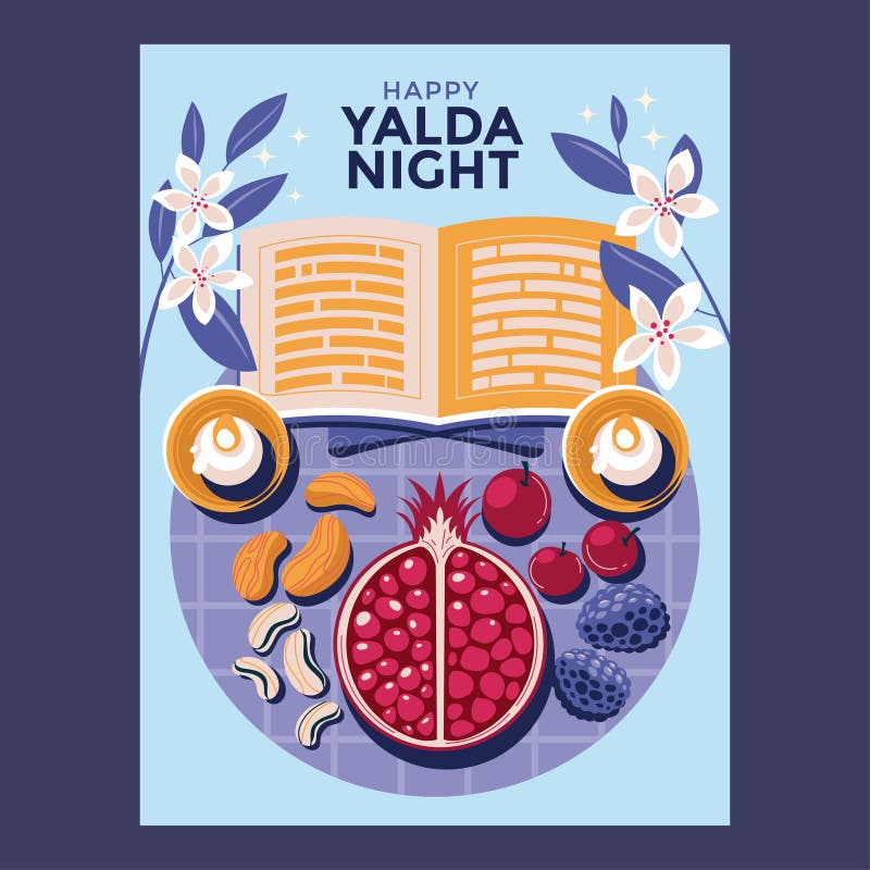 Happy Yalda Night Poster with Pomegranate and Candles Background Stock ...