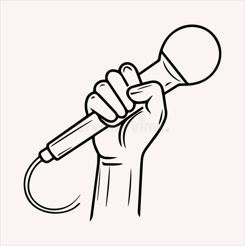 Grabbing Microphone by Hand Line Art Vector Silhouette Illustration ...
