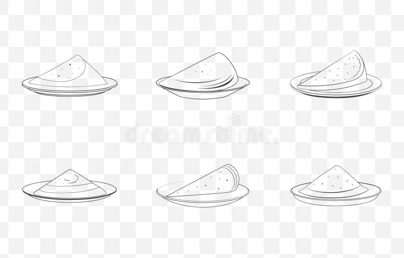 Print Dosa Line Art Vector Set with Detailed Traditional Indian Crepe ...