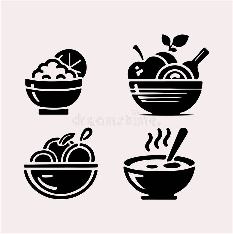 A Set of 4pcs Food Icon Silhouette Vector Illustration with White ...