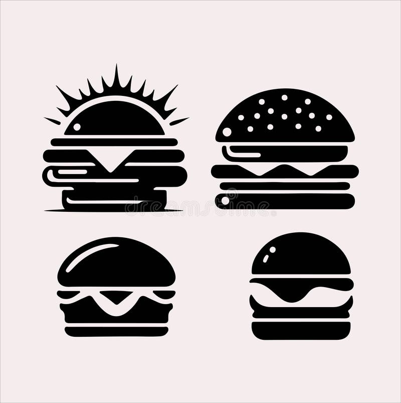 A Set of 4pcs Food Icon Silhouette Vector Illustration with White ...