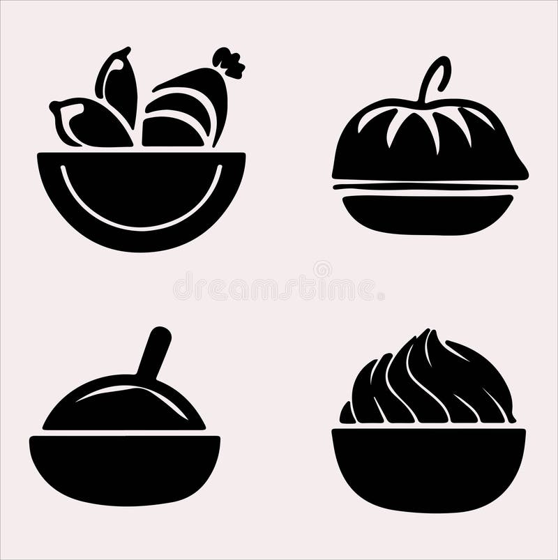 A Set of 4pcs Food Icon Silhouette Vector Illustration with White ...