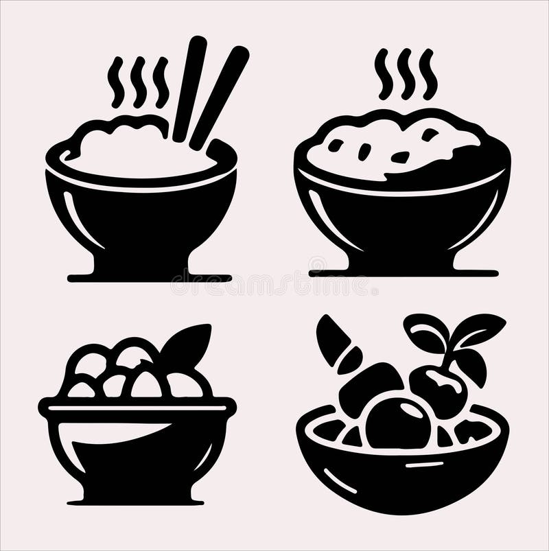 A Set of 4pcs Food Icon Silhouette Vector Illustration with White ...