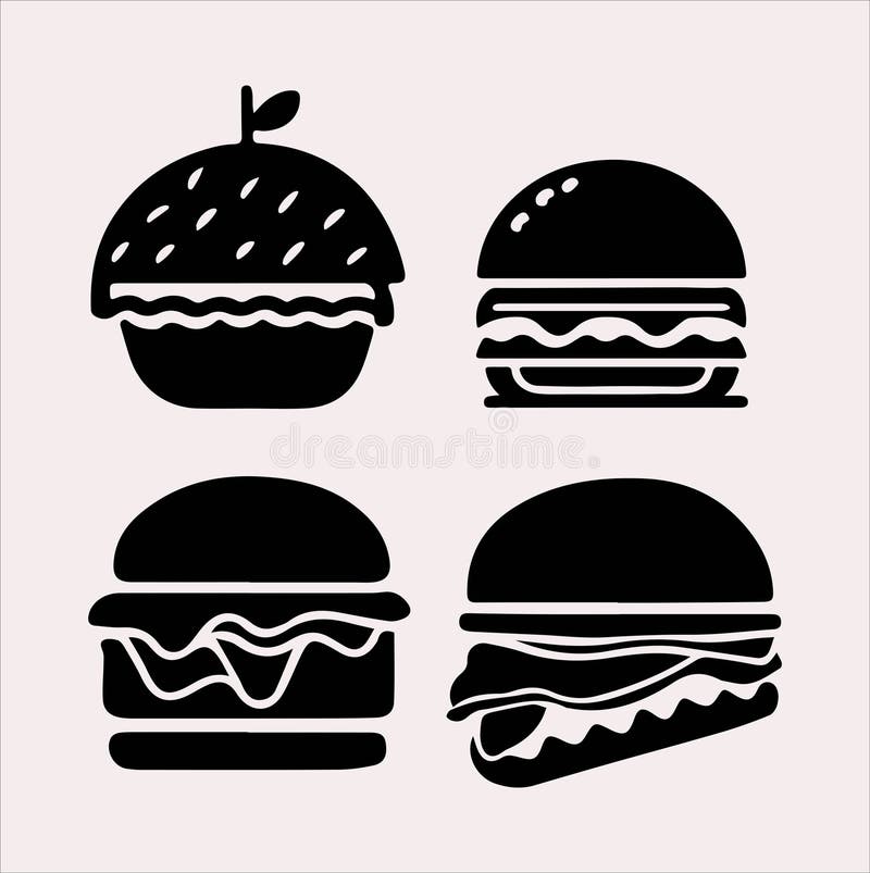 A Set of 4pcs Food Icon Silhouette Vector Illustration with White ...