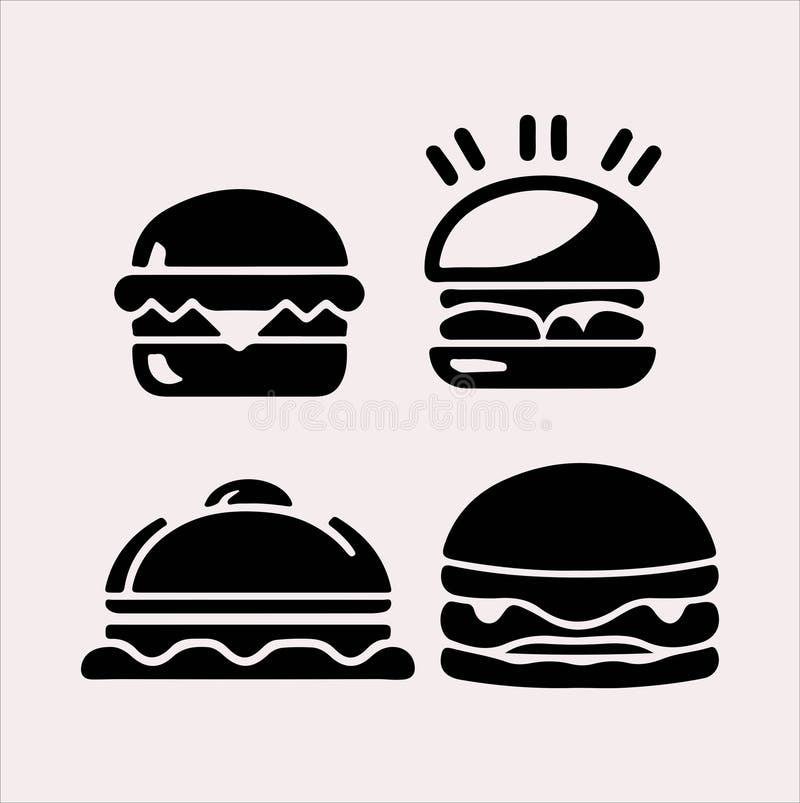 A Set of 4pcs Food Icon Silhouette Vector Illustration with White ...
