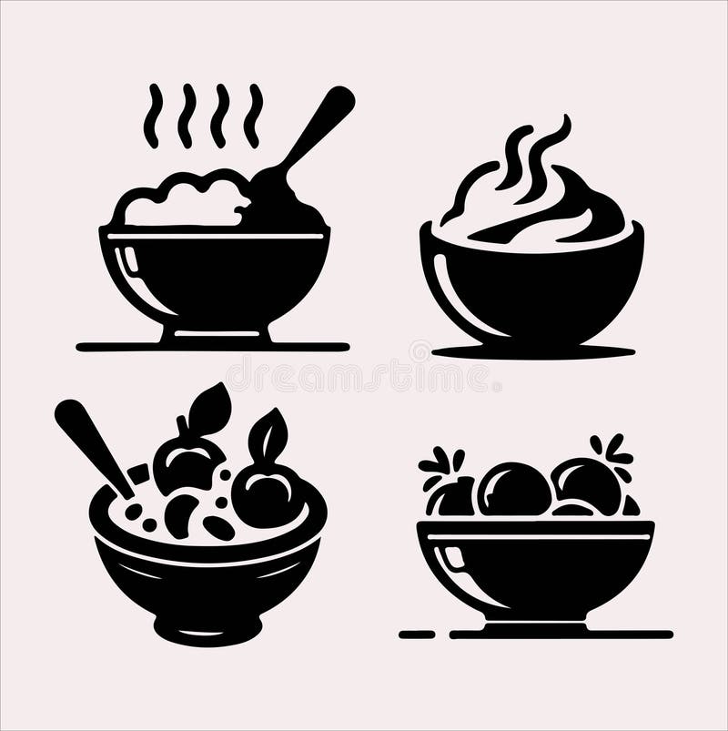 A Set of 4pcs Food Icon Silhouette Vector Illustration with White ...