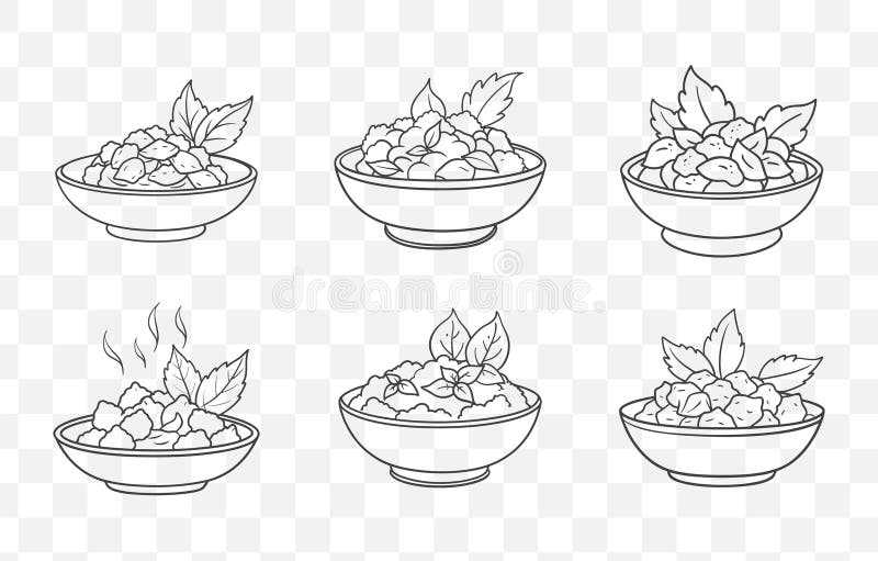 Print Thai Basil Chicken Art Vector Set with Detailed Line ...