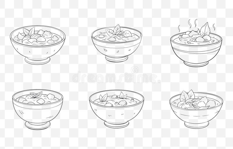 Print Detailed Green Curry Art Vector Set with Traditional Thai Cuisine ...