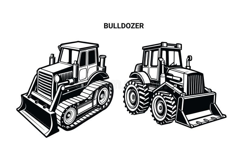 Vector Illustration of Isolated Bulldozer Silhouette on White ...