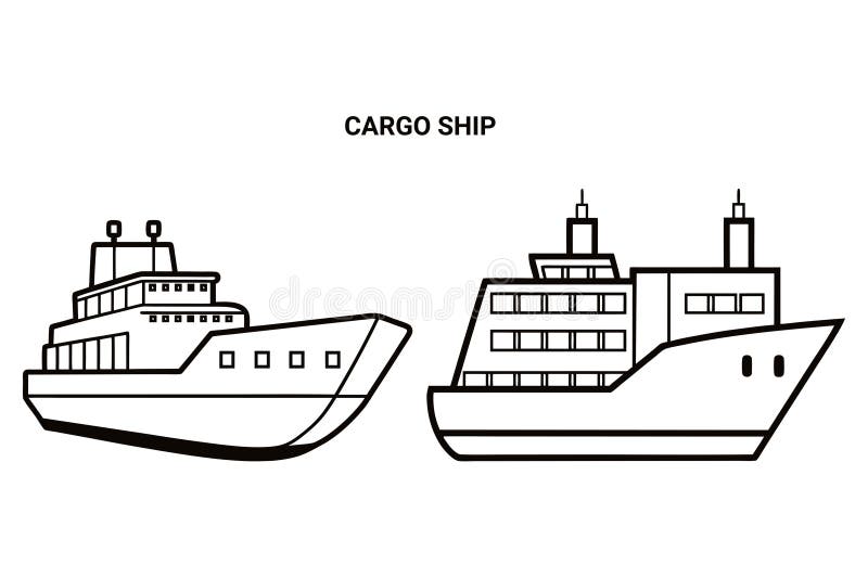 Vector Illustration of Isolated Cargo Ship Outline on White Background ...