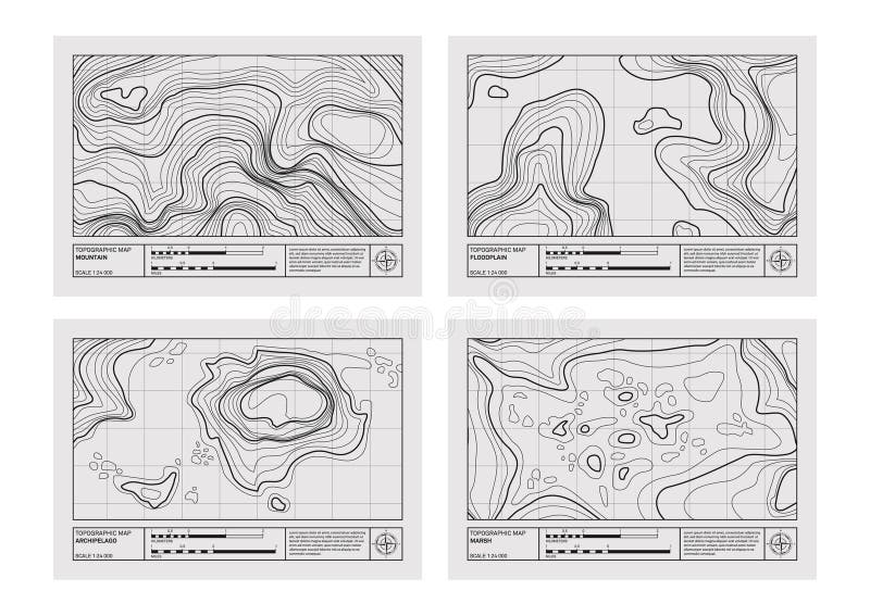 Geographical Landscape Relief Contour Map, Topographic Posters Set ...
