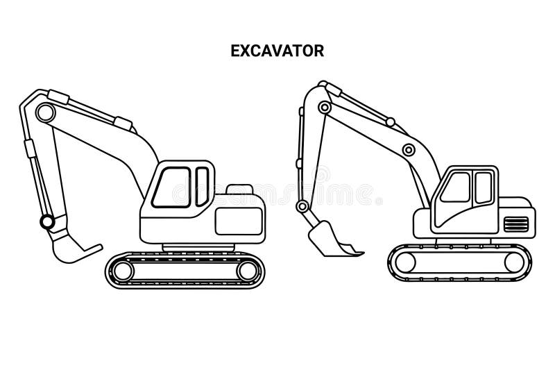 Vector Illustration of Isolated Excavator Outline on White Background ...