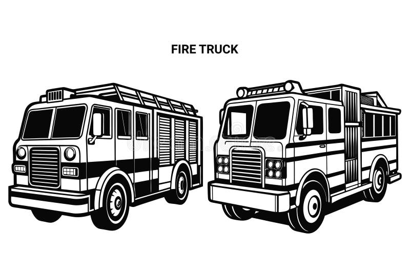 Vector Illustration of Isolated Fire Truck Outline on White Background ...