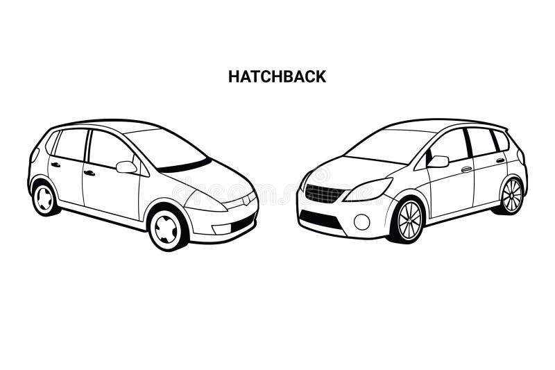 Hatchback Car Outline Drawing, Concept Lineart. Automobile Transport ...