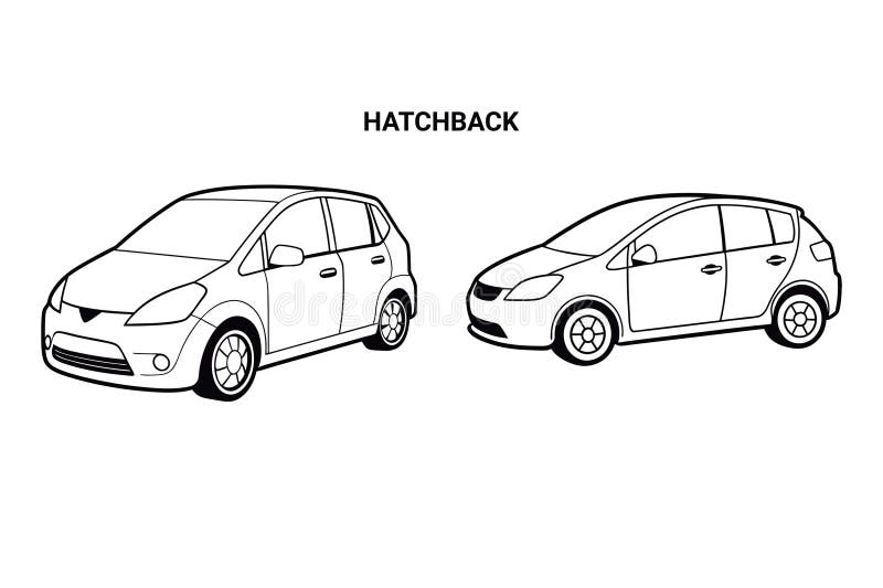 Hatchback Car Outline Drawing, Concept Lineart. Automobile Transport ...