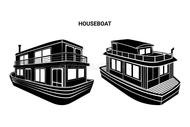 Vector Illustration of Isolated Houseboat Silhouette on White ...