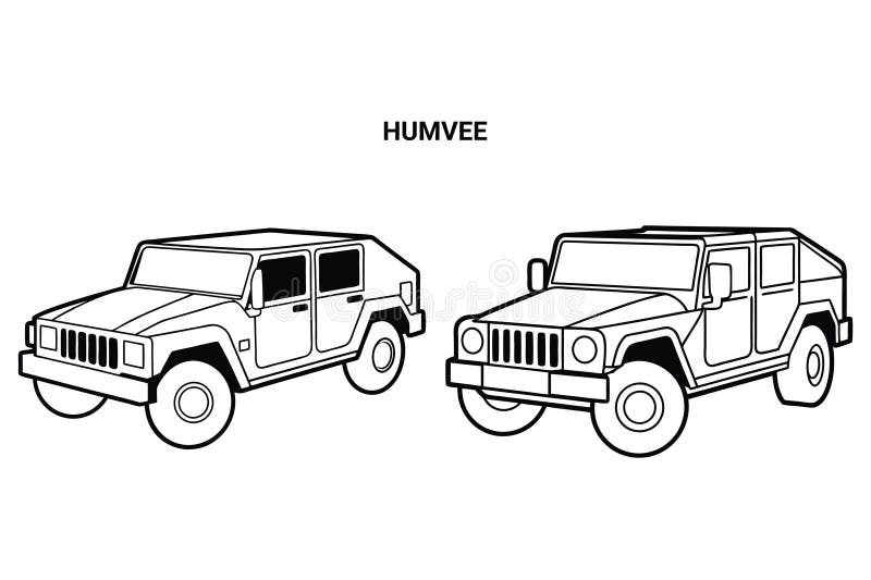 Vector Illustration of Isolated Humvee Outline on White Background ...