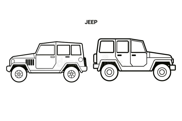 Vector Illustration of Isolated Jeep Outline on White Background. Stock ...
