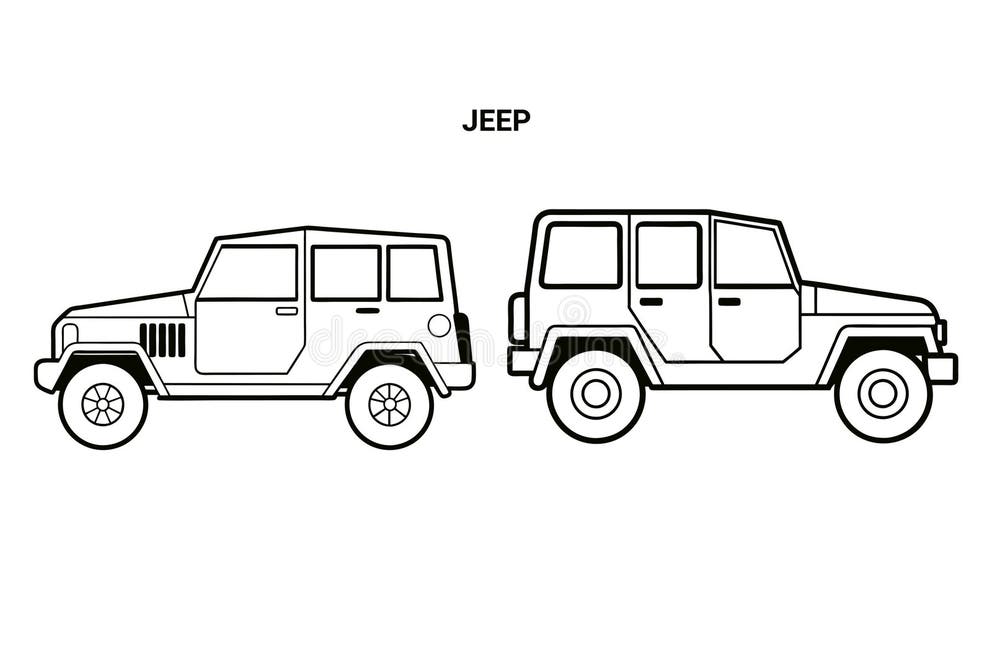Vector Illustration of Isolated Jeep Outline on White Background. Stock ...