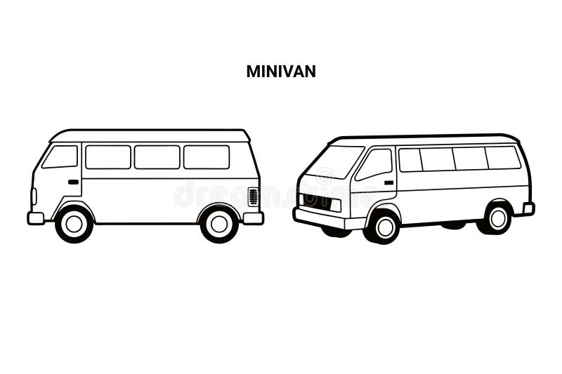 Vector Illustration of Isolated Minivan Outline on White Background ...