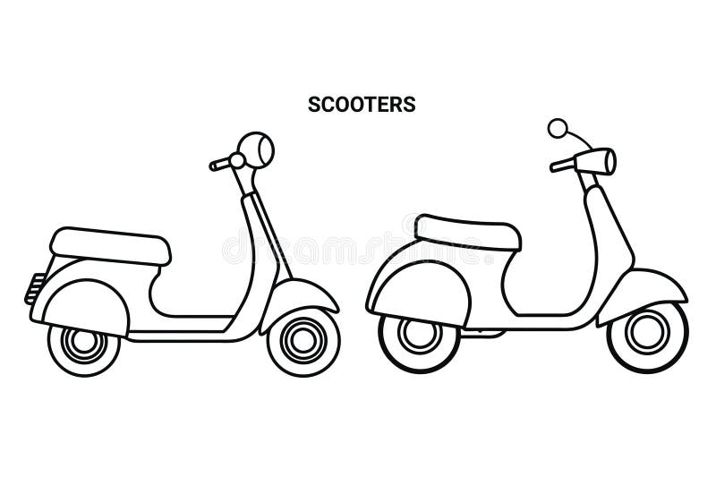 Vector Illustration of Isolated Scooter Outline on White Background ...
